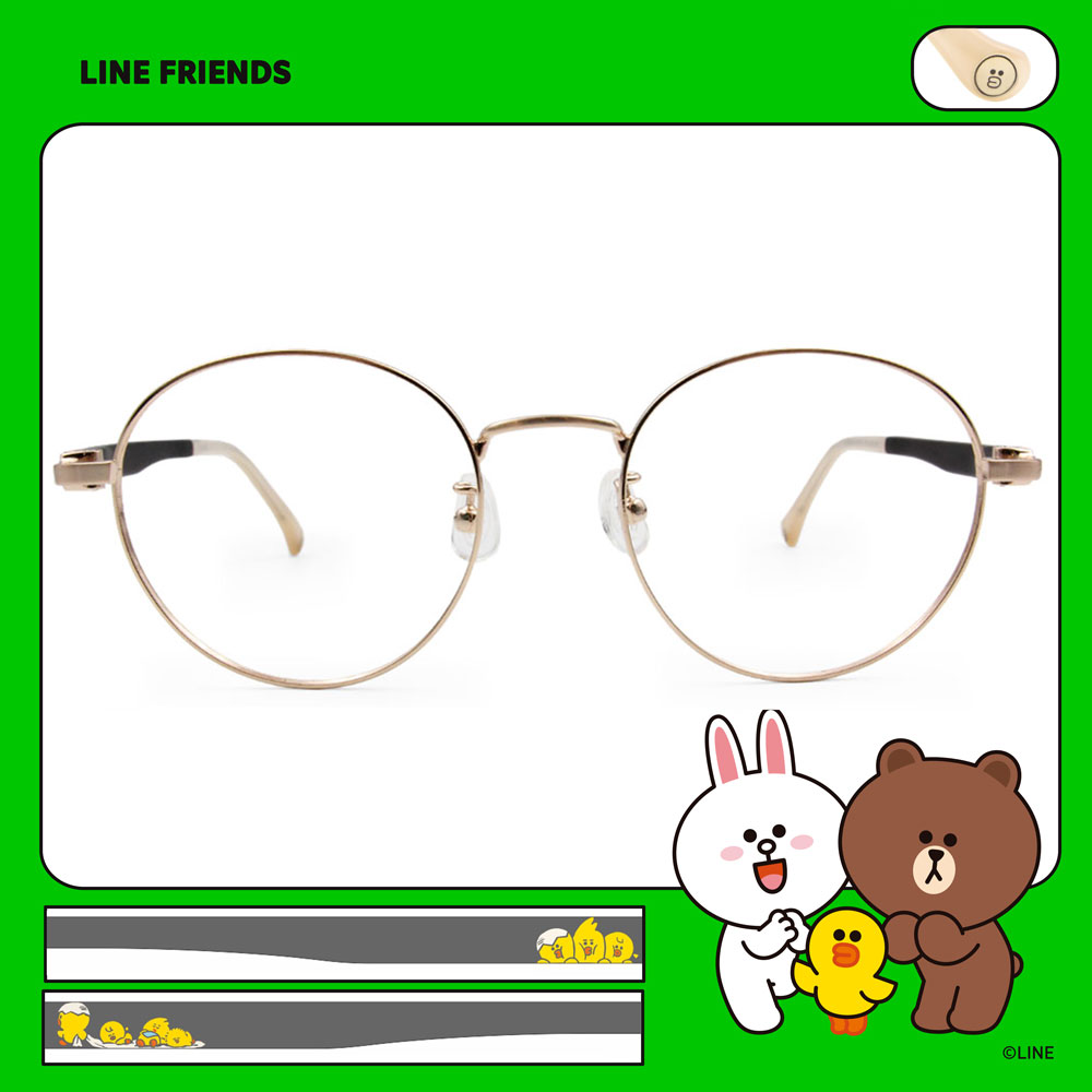 LINE FRIENDS★莎莉款｜玩耍小雞 圓框眼鏡｜溫柔金|K-DESIGN | LINE FRIENDS-光學框-EYESmart寶島眼鏡
